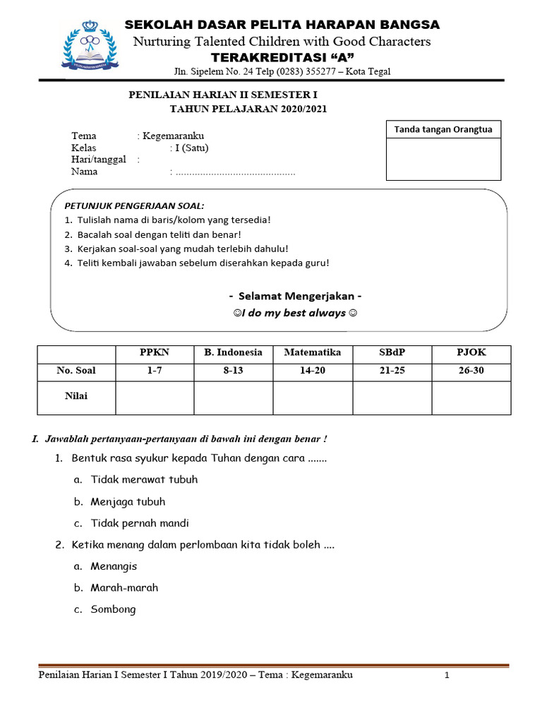 Soal PH Tema 2 Kegemaranku | PDF