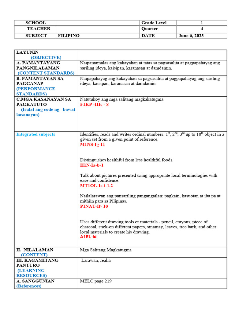 Cot 2 Filipino Pdf