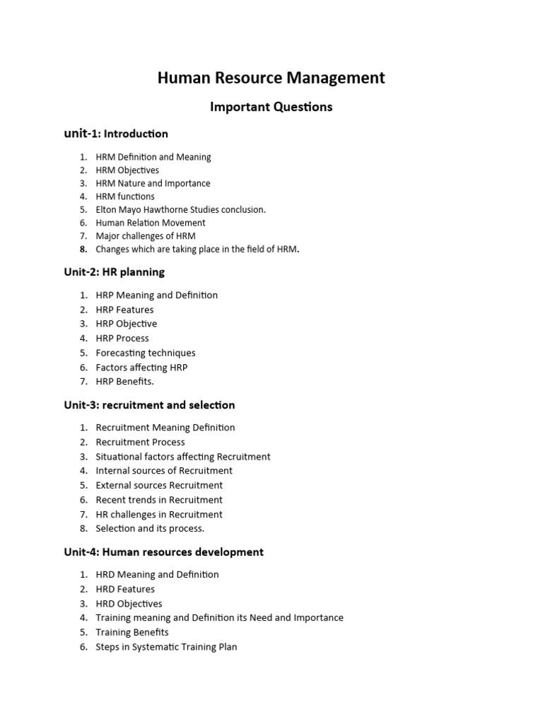 HRM Important Questions | PDF