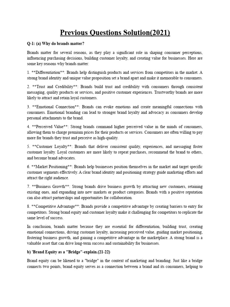 Previous Questions Solution | PDF | Brand | Target Audience