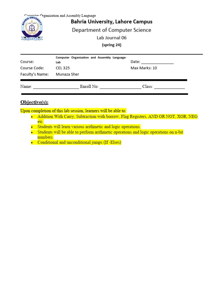 COAL LAB 6 21032024 100547am | PDF | Arithmetic | Computer Engineering