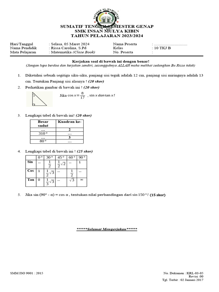 Soal Pas Ganjil Rissa | PDF