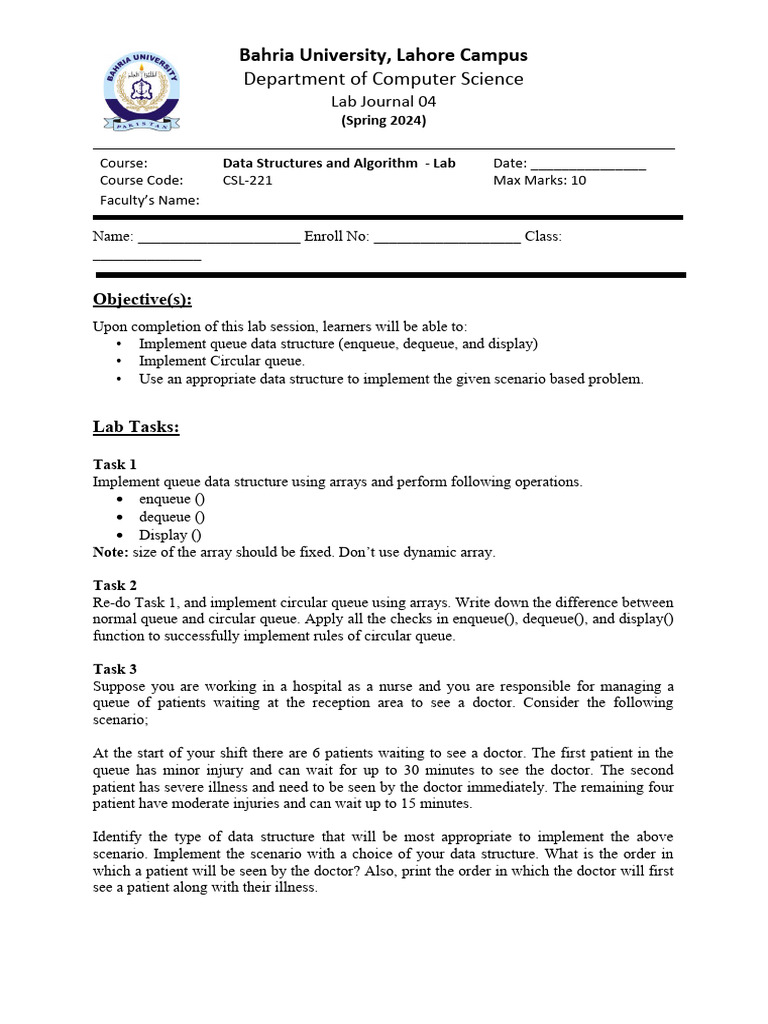 Lab Journal - 04 14032024 020223pm | PDF | Queue (Abstract Data Type ...