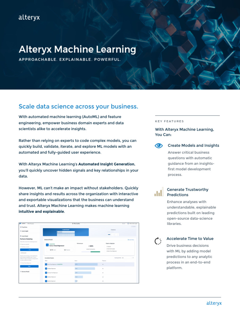 Automated Insights Alteryx Machine Learning Data Sheet | PDF | Machine ...