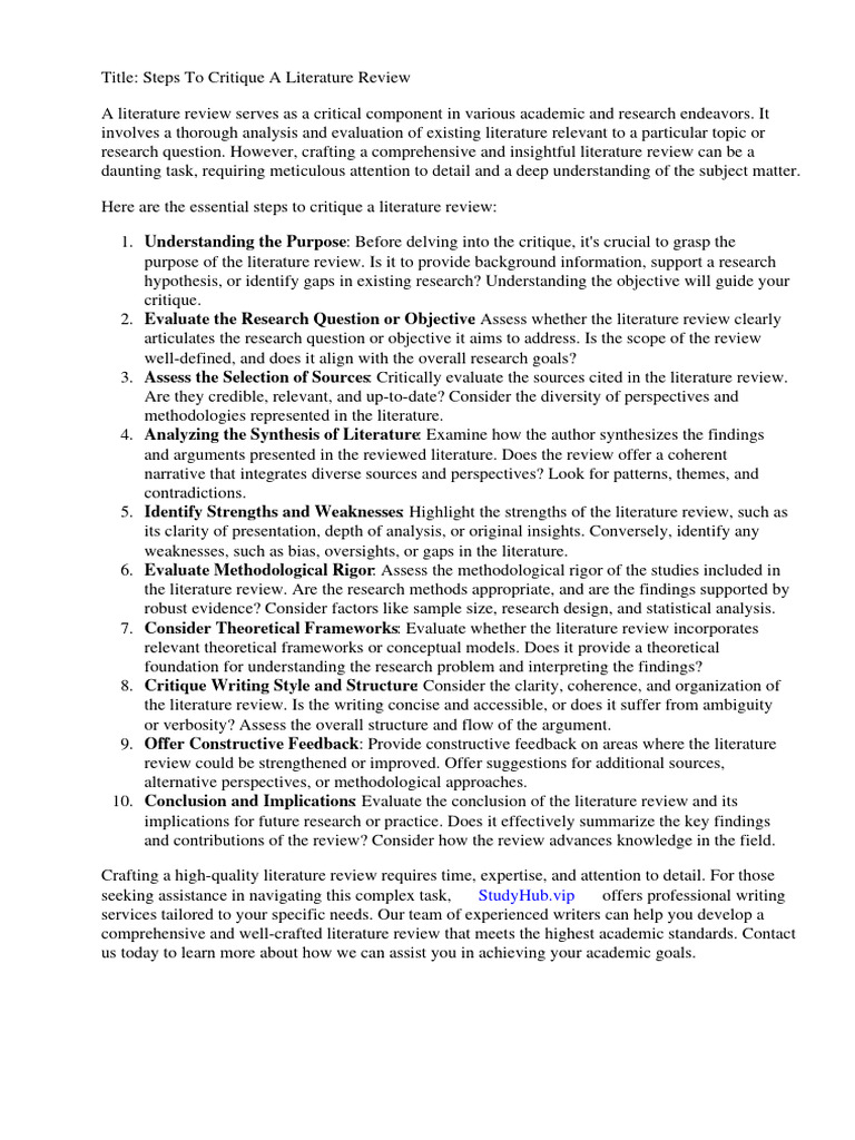 Steps To Critique A Literature Review | PDF | Methodology | Essays