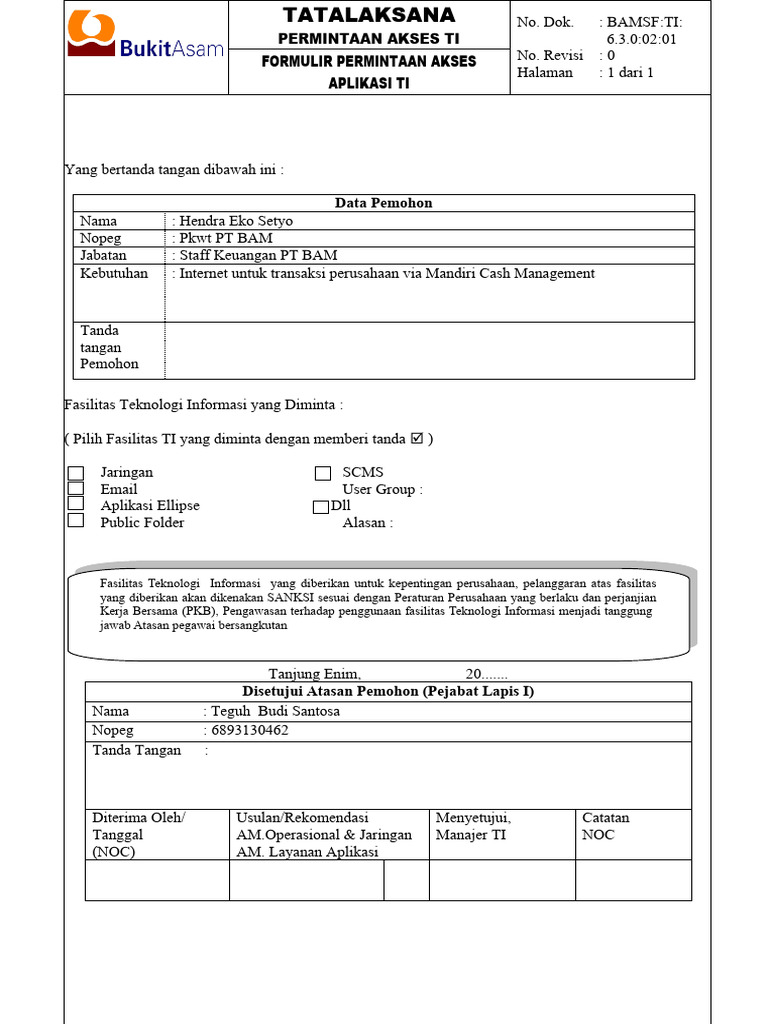 Form Pengajuan Aplikasi TI | PDF