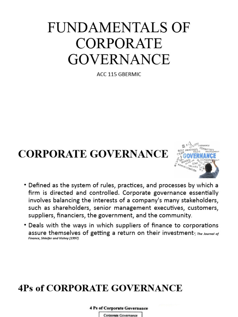 Fundamentals of Corporate Governance - Acc 115 Gbermic | PDF | Corporate Governance | Governance