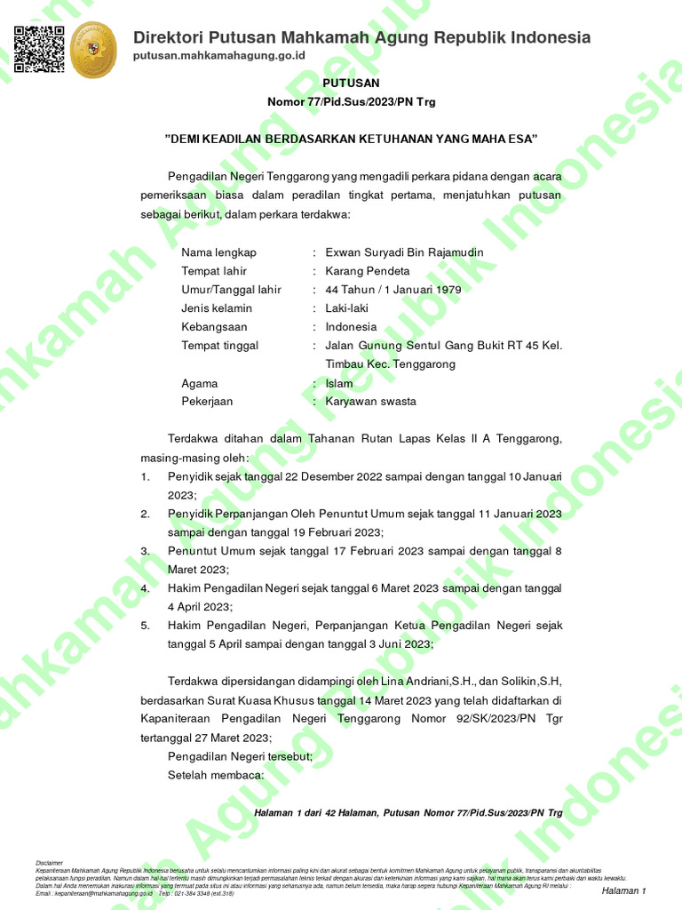 Putusan 77 Pid - Sus 2023 PN TRG 20240215114654 | PDF