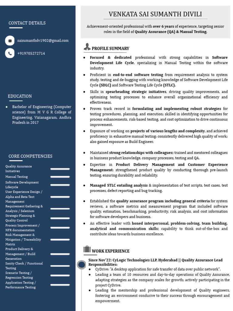 VenkataSaiSumanth Divili CV-6 | PDF | Quality Assurance | Software Testing