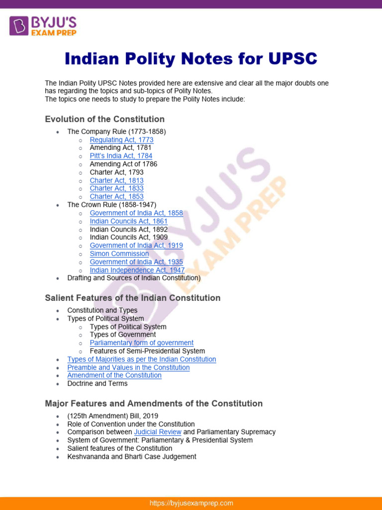 Indian Polity Notes for UPSC Preparation | PDF | Judge | Government