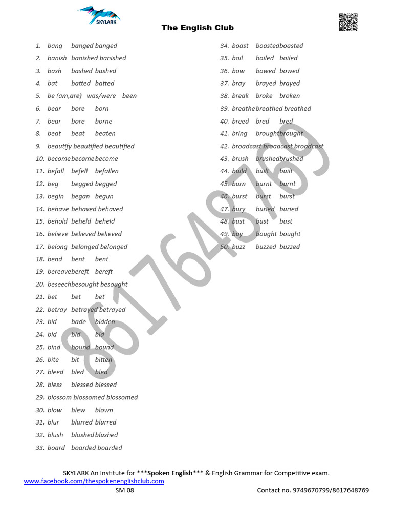 SM 08 Verb With Letter B | PDF