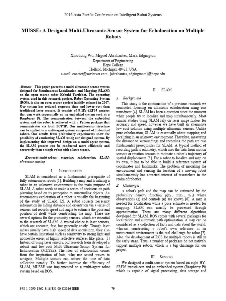 MUSSE: A Designed Multi-Ultrasonic-Sensor System For Echolocation On Multiple Robots | PDF ...