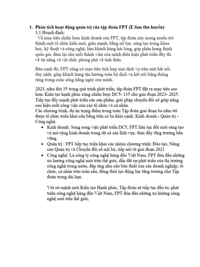 Phân tích hoạt động quản trị của tập đoàn FP1 | PDF