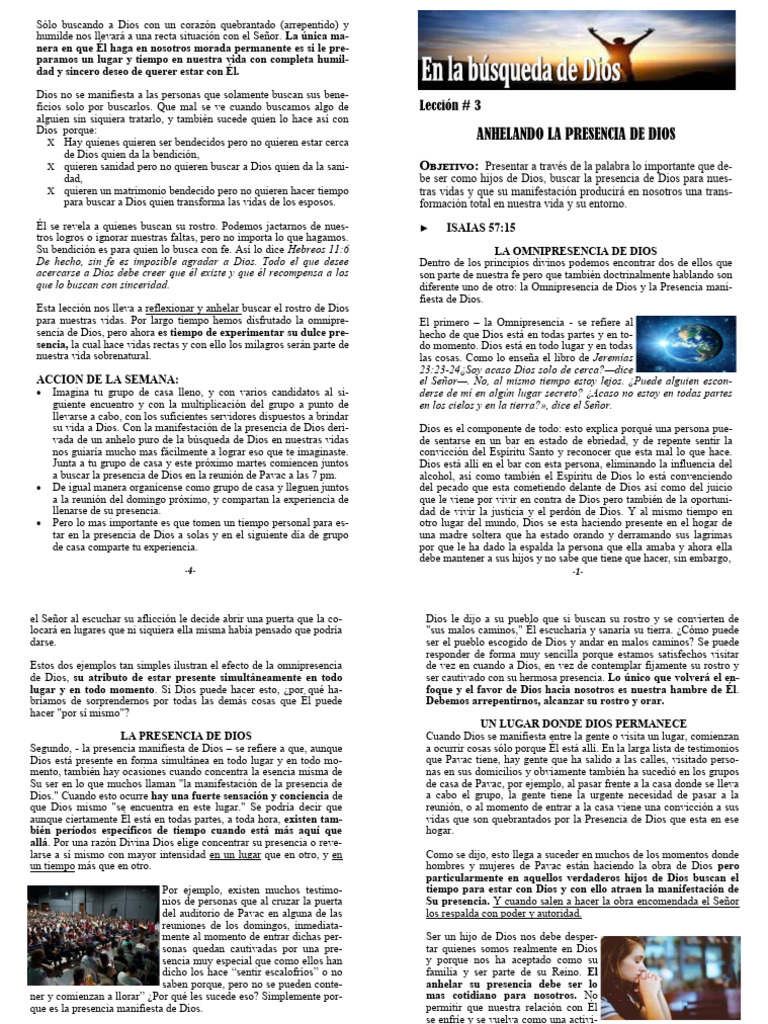 Serie en La Busqueda de Dios - Leccion 3 Anhelando La Presencia de Dios | PDF | Dios | Creencia ...