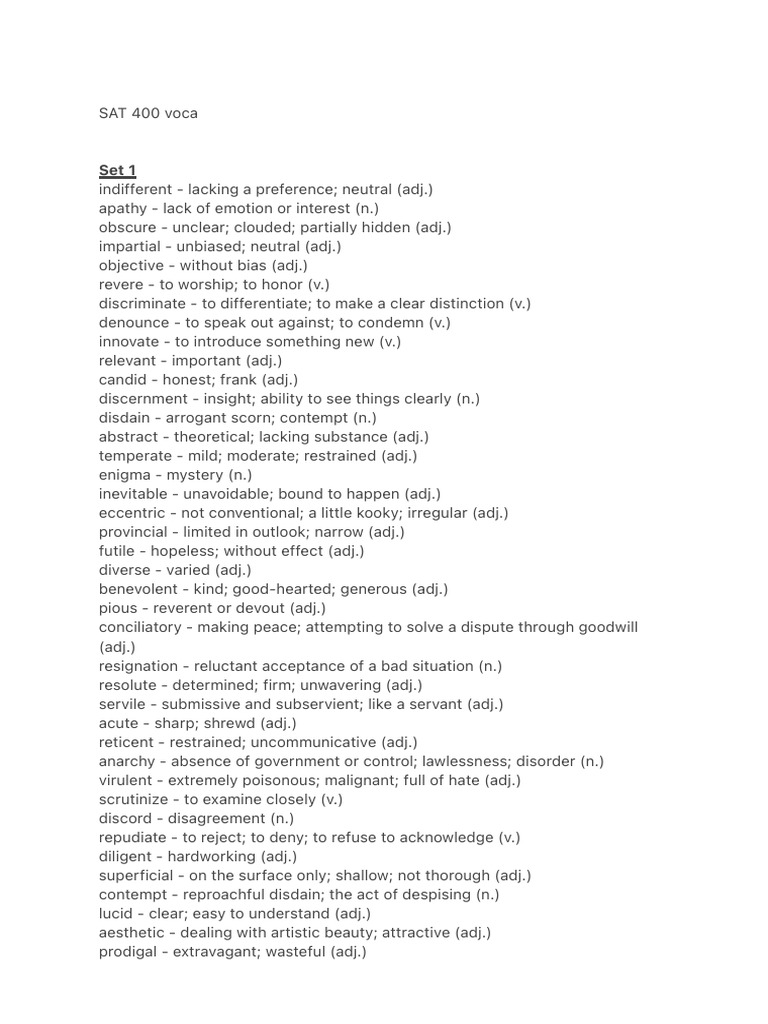 SAT 400 Voca List | PDF