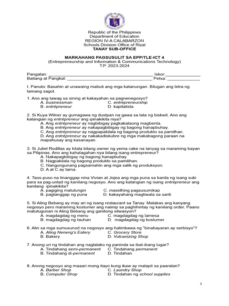 ICT-4-T.P.-2023-2024 With Mam NIEVA | PDF