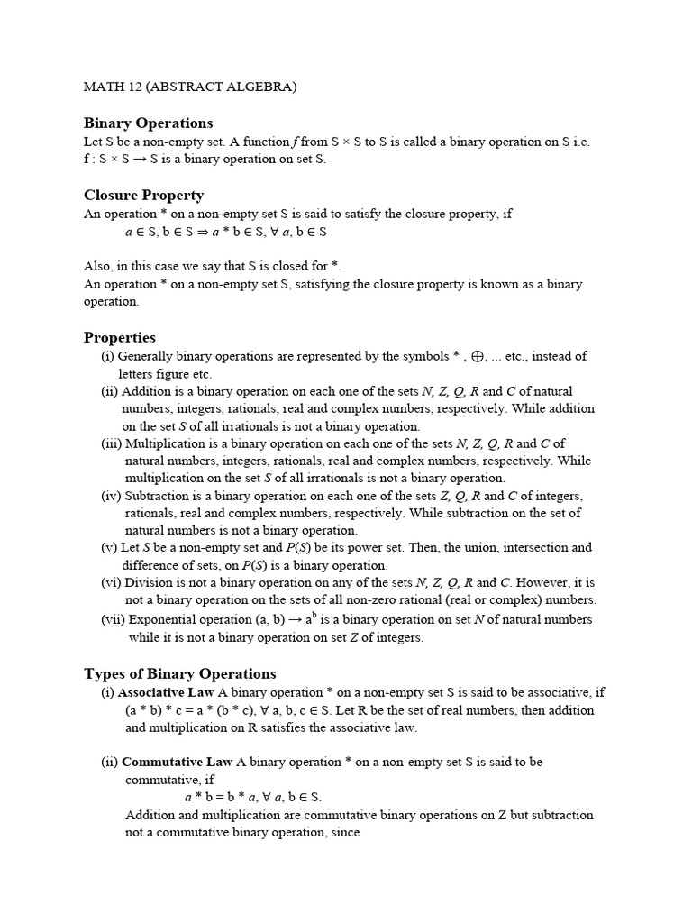 3_BINARY OPERATIONS | PDF | Numbers | Natural Number