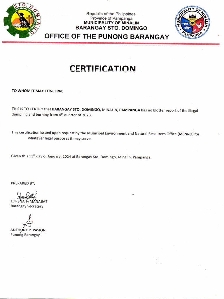 SWMP Certification Sto - Domingo | PDF