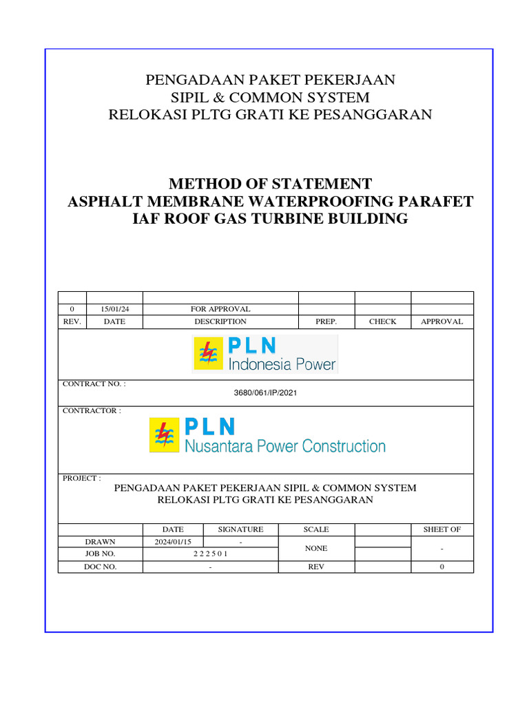 Method of Statement Membrane Waterproofing Parafet Iaf Roof | PDF