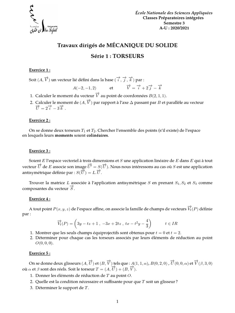 TD1 - Enoncé | PDF | Espace vectoriel | Base (algèbre linéaire)
