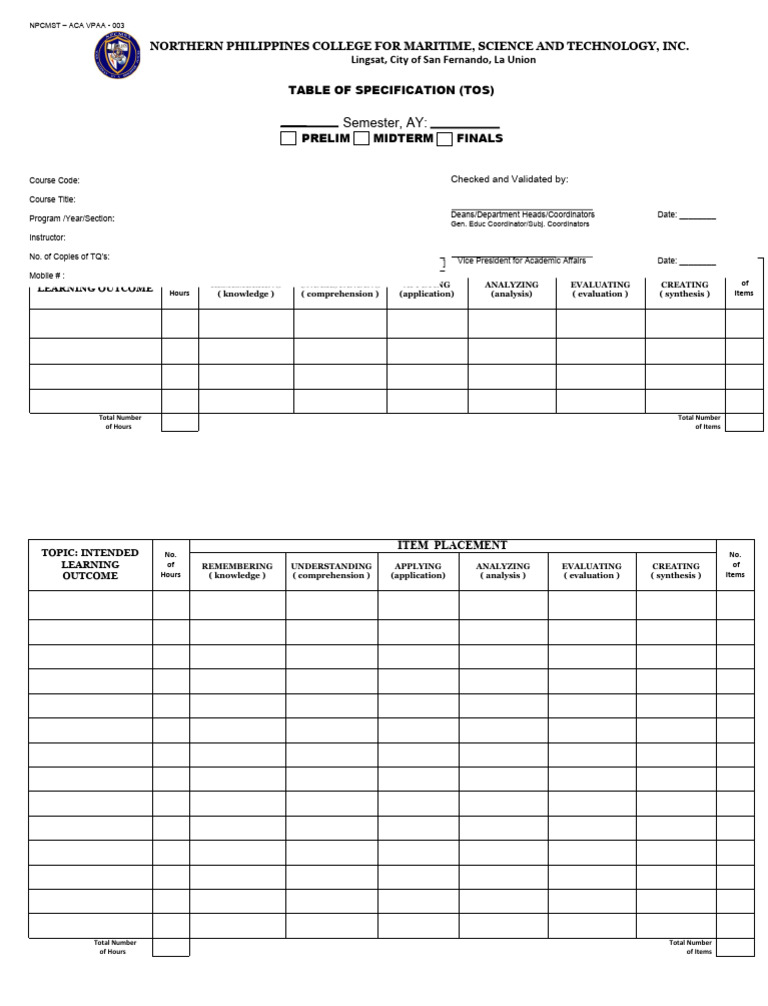 Tos Template | PDF | Cognition | Learning
