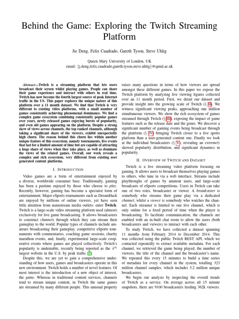 Behind The Game - Exploring The Twitch Streaming Platform | PDF ...