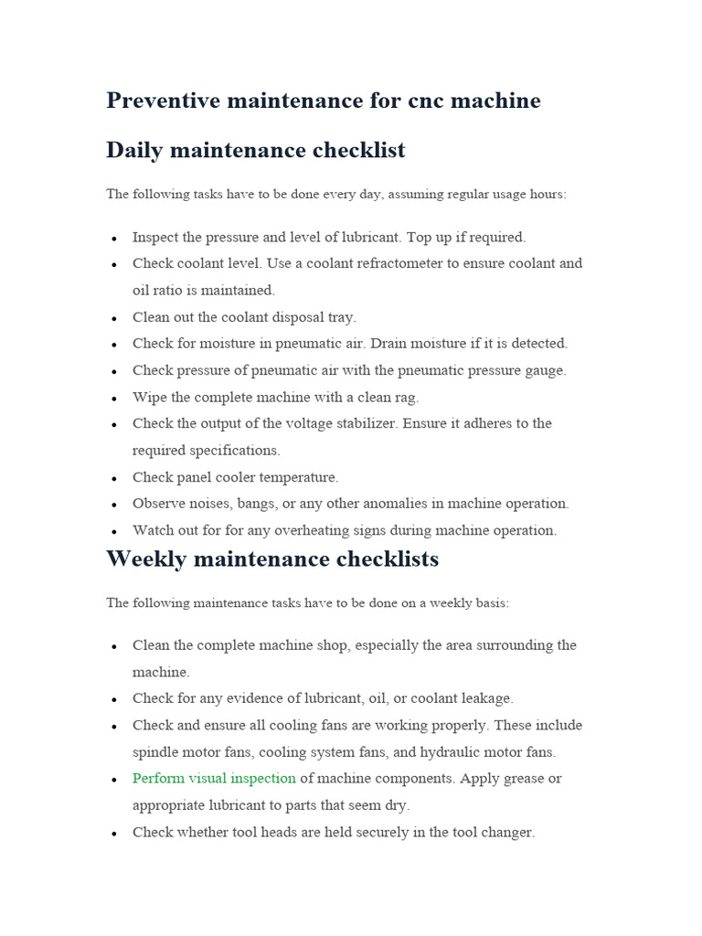 Daily Maintenance Checklist | PDF | Lubricant | Coolant