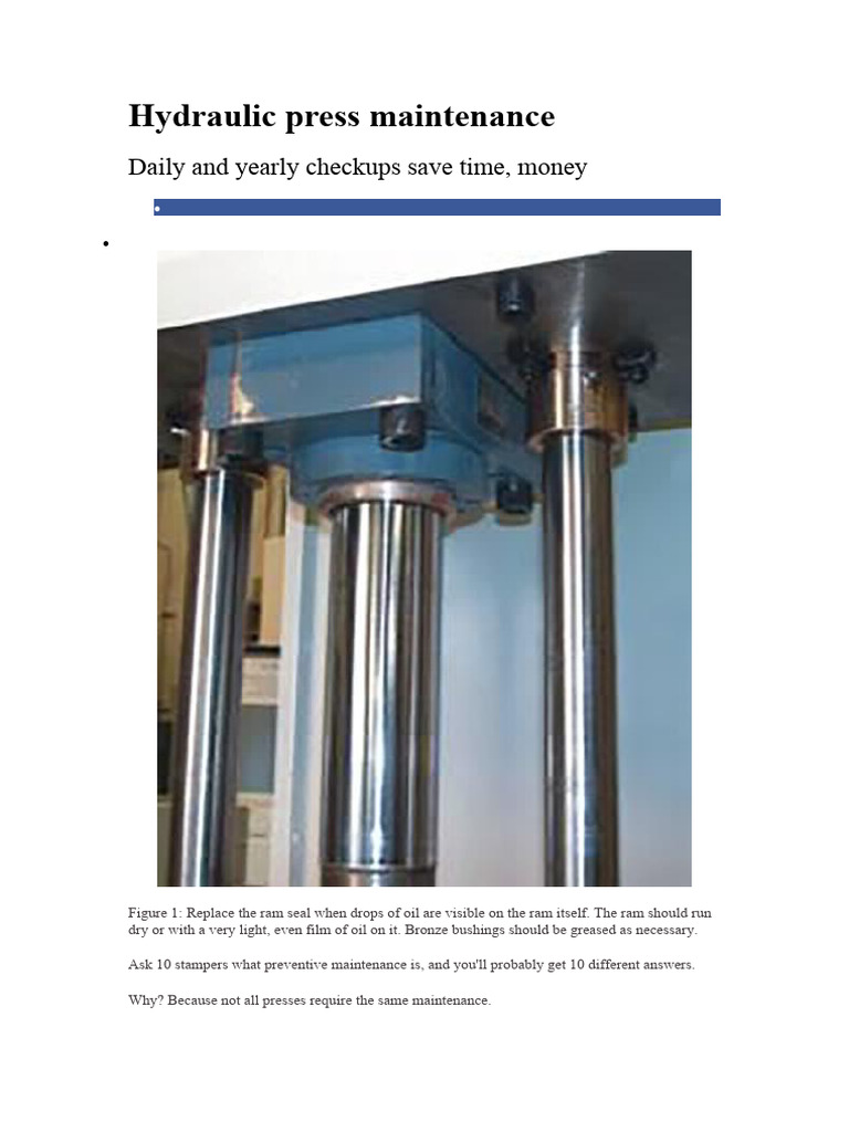 Hydraulic Press Maintenance | PDF | Filtration | Water