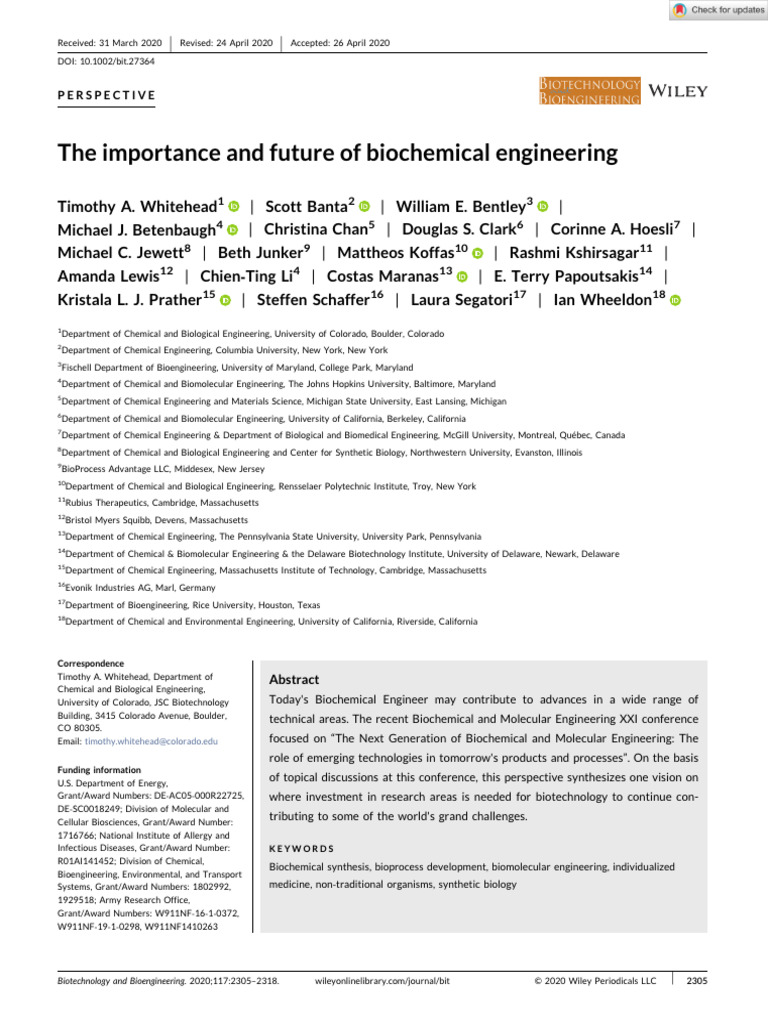 121.-The-importance-and-future-of-biochemical-engineering | PDF | Enzyme | Metabolic Pathway