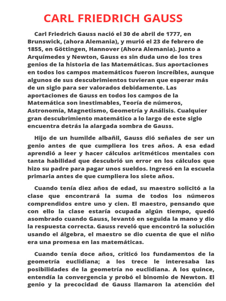 Carl Friedrich Gauss | PDF | Matemáticas