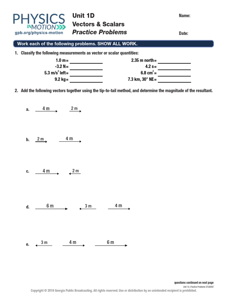 Unit 1D Practice Problems | PDF | Euclidean Vector | Physics