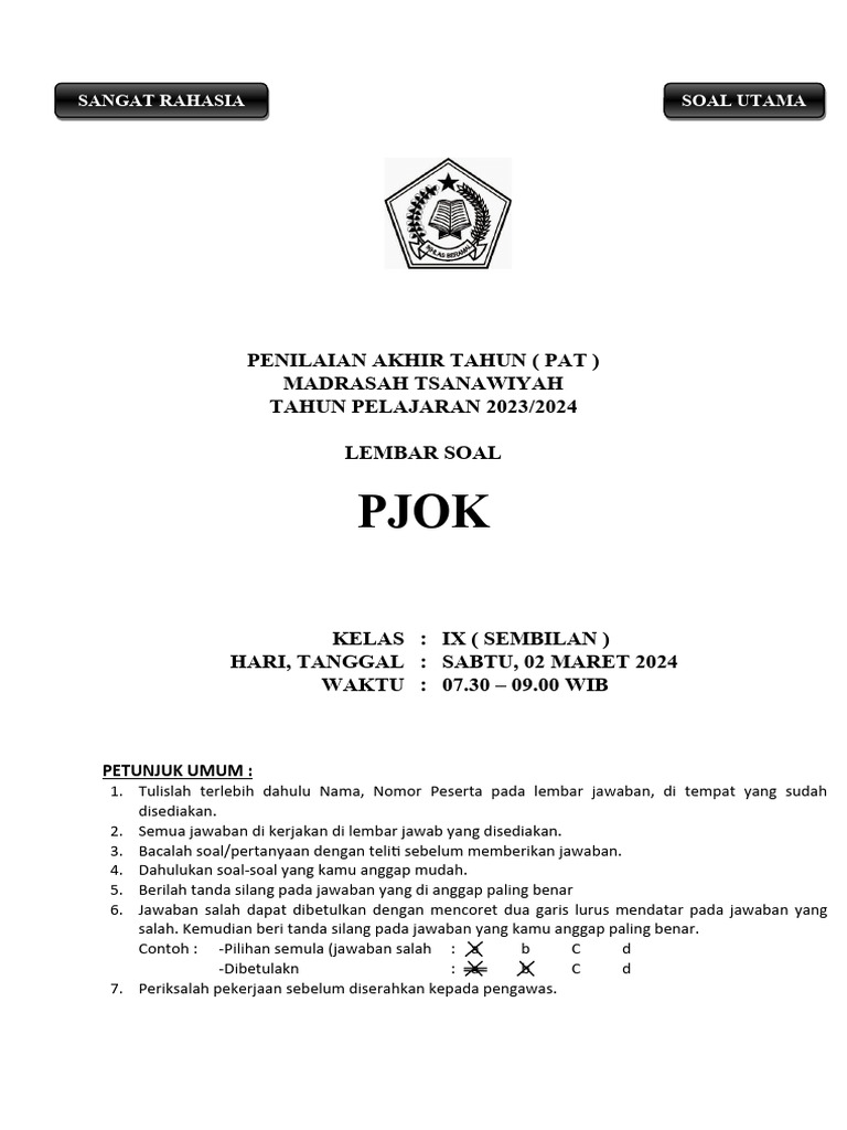 Soal Pat Pjok KLS 9 2023-2024 | PDF