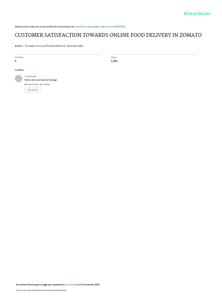 Zomato Customer Satisfaction Analysis | PDF | Business | Social Science