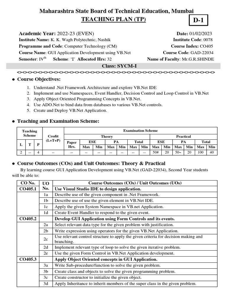 D1 22034 Gad Sycm-I 2022-23 Adt | PDF | Computer Programming | Computing