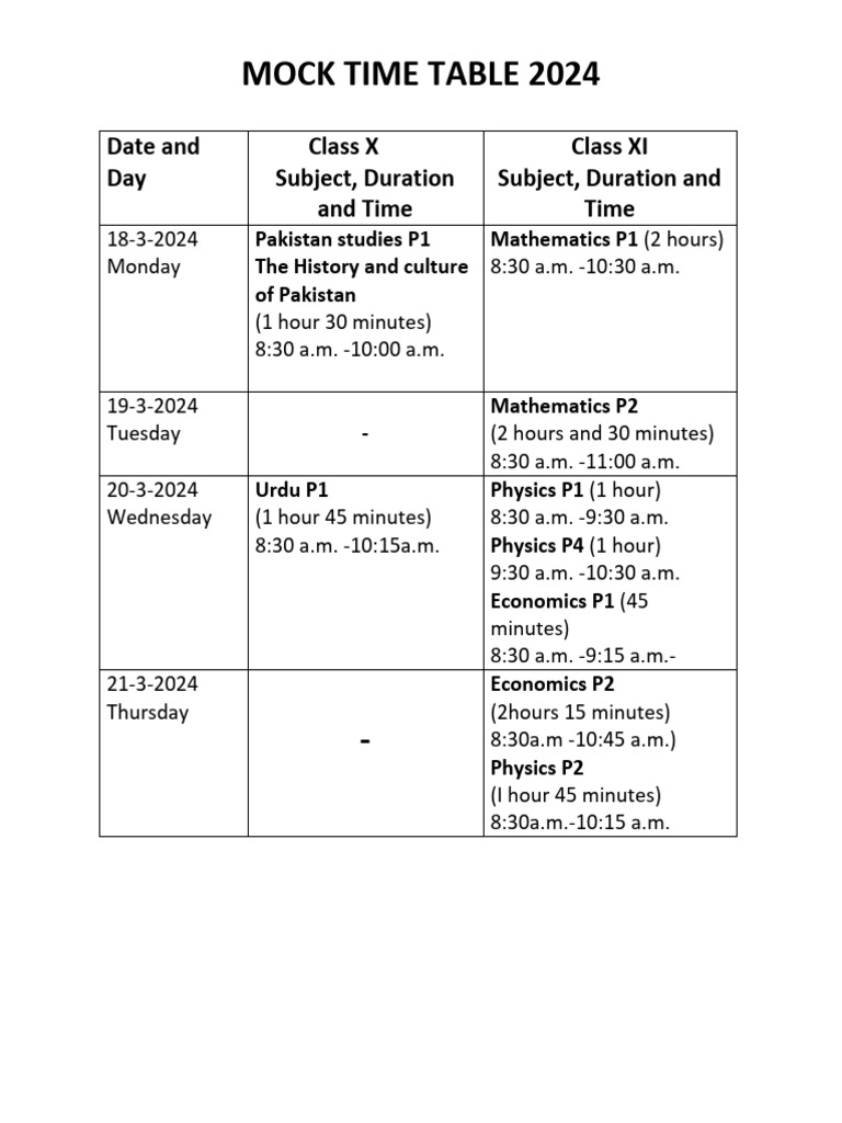 MOCK TIME-TABLE | PDF