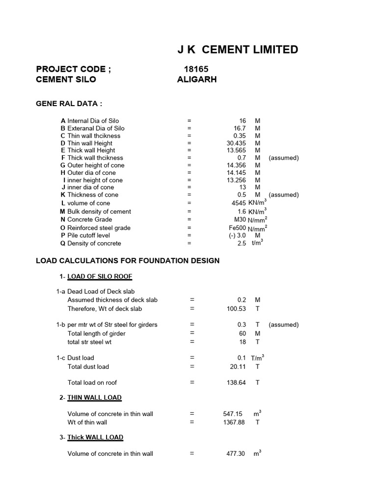 Cement silo pile No's calculations | PDF | Deep Foundation | Beam (Structure)