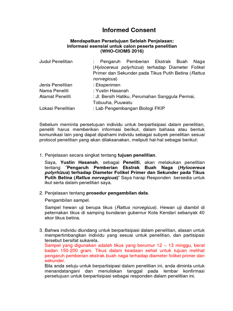 Contoh Informed Consent Penelitian | PDF