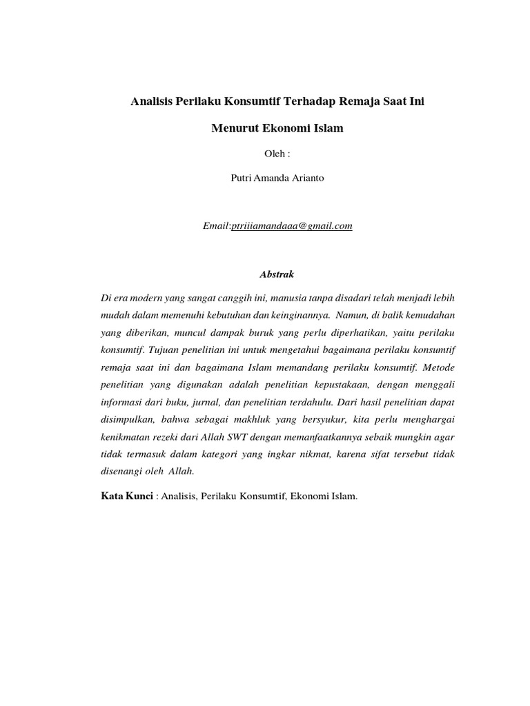 Analisis Perilaku Konsumtif Terhadap Remaja Saat Ini Menurut Ekonomi Islam | PDF | Karier ...