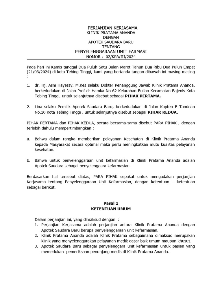 MoU Apotek Saudara Baru Periode 2024-2027 | PDF