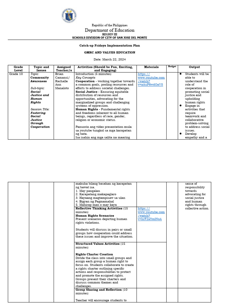 SIP-GMRCand-Values-Education-Template | PDF | Liberal Arts Education ...