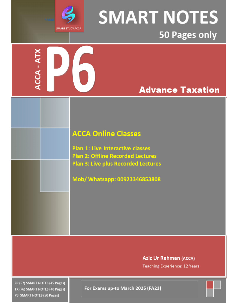 P6 SMART Notes Till 03.25 | Download Free PDF | Expense | Taxes