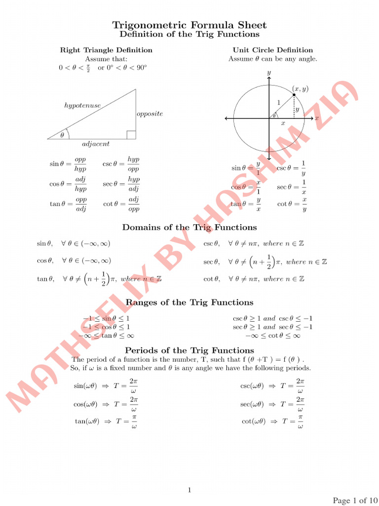 Trigonometric Formulas | PDF | Mathematics