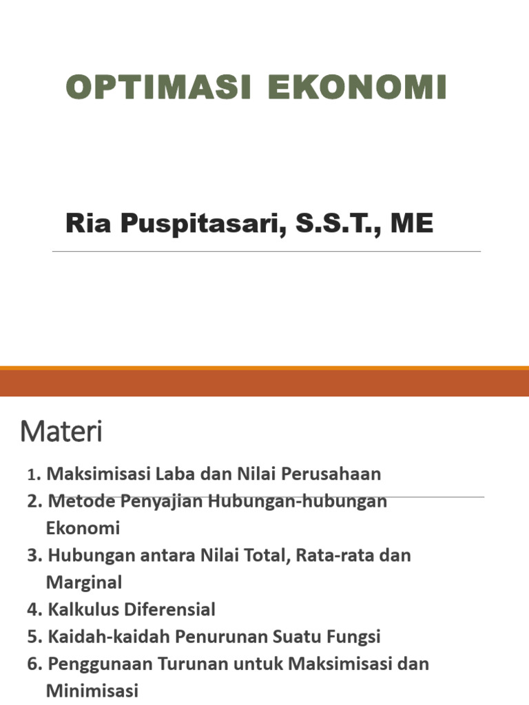 Materi 2 - Optimisasi Ekonomi | PDF