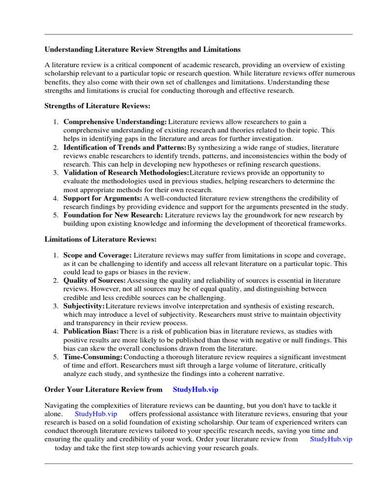 Literature Review Strengths and Limitations | PDF | Systematic Review ...