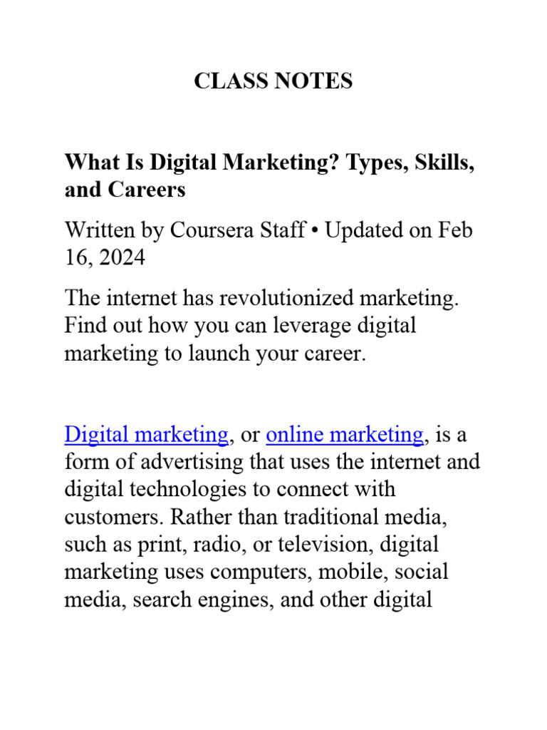 CLASS NOTES DIGITAL MARKETING | PDF | Digital Marketing | Search Engine ...