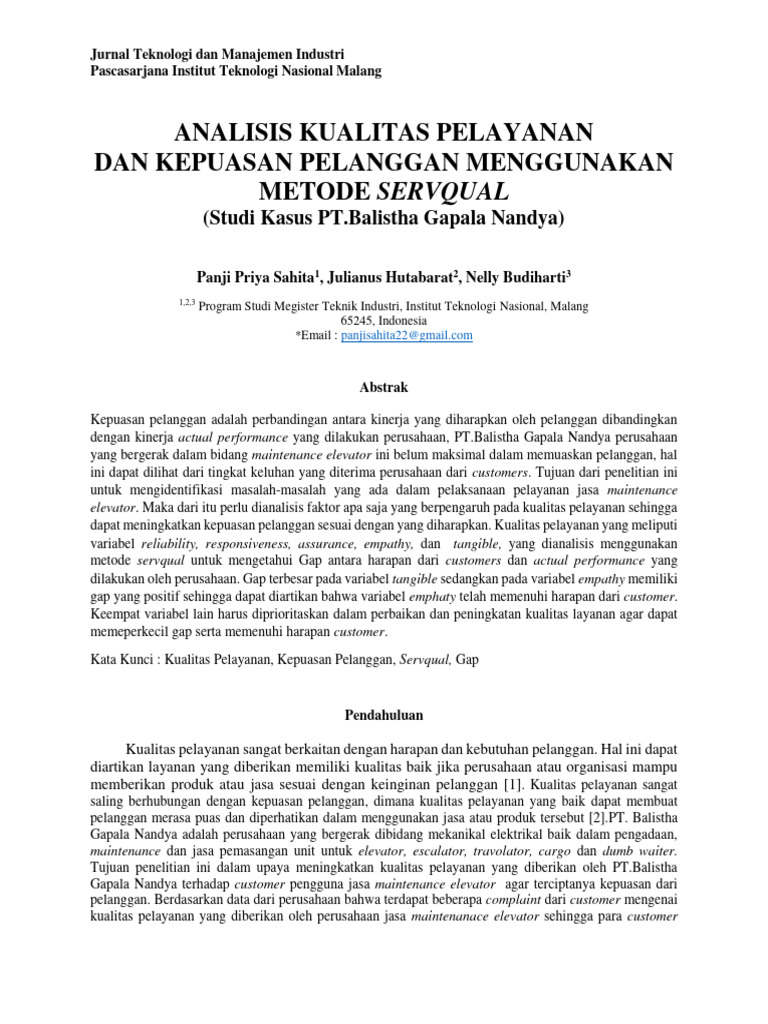 Analisis Kualitas Pelayanan Dan Kepuasan Pelanggan Menggunakan Metode Servqual | PDF