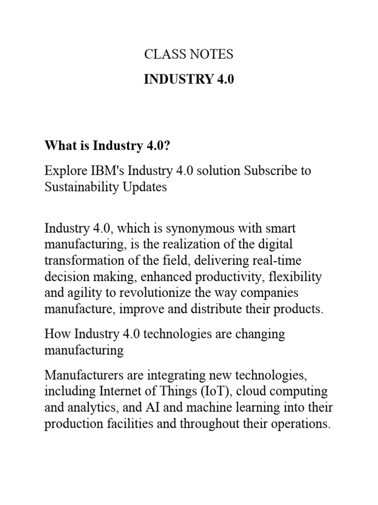 Class Notes Industry4.0 | PDF | Internet Of Things | Cloud Computing