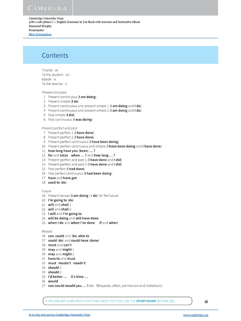 English Grammar in Use Scope Sequence English Grammar in Use 5th ...