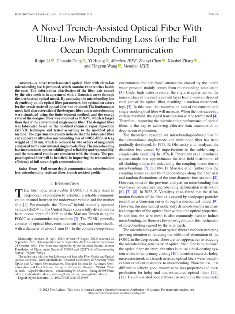 A Novel Trench-Assisted Optical Fiber With Ultra-Low Microbending Loss ...