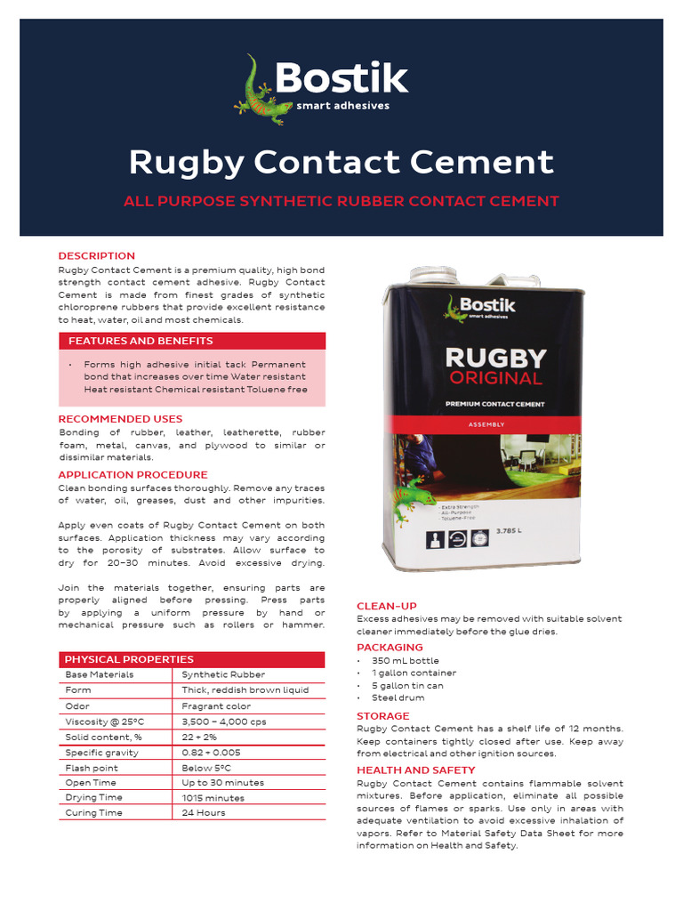 Technical Data Sheet - BOSTIK Rugby Original | PDF | Adhesive | Materials